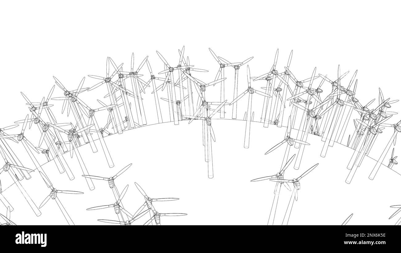 Electric wind turbines on round planet Stock Photo - Alamy