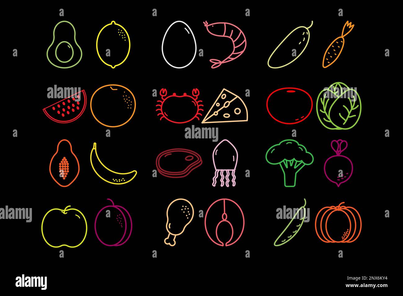 Vector outline healthy food icons. Cooking set. Vector illustration ...