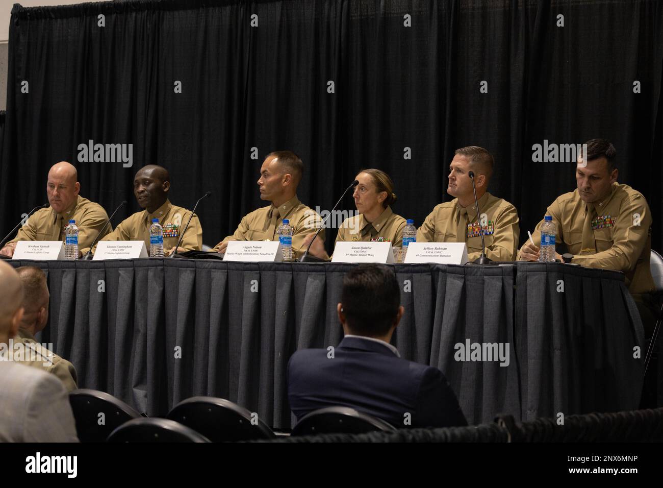 U.S. Marine Corps officers answer questions during the Armed Forces ...