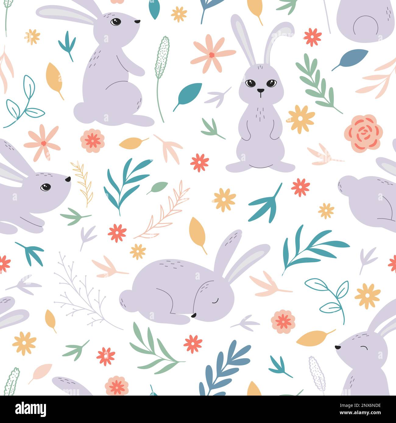 Bunny with flowers and herbs background Stock Vector Image & Art - Alamy