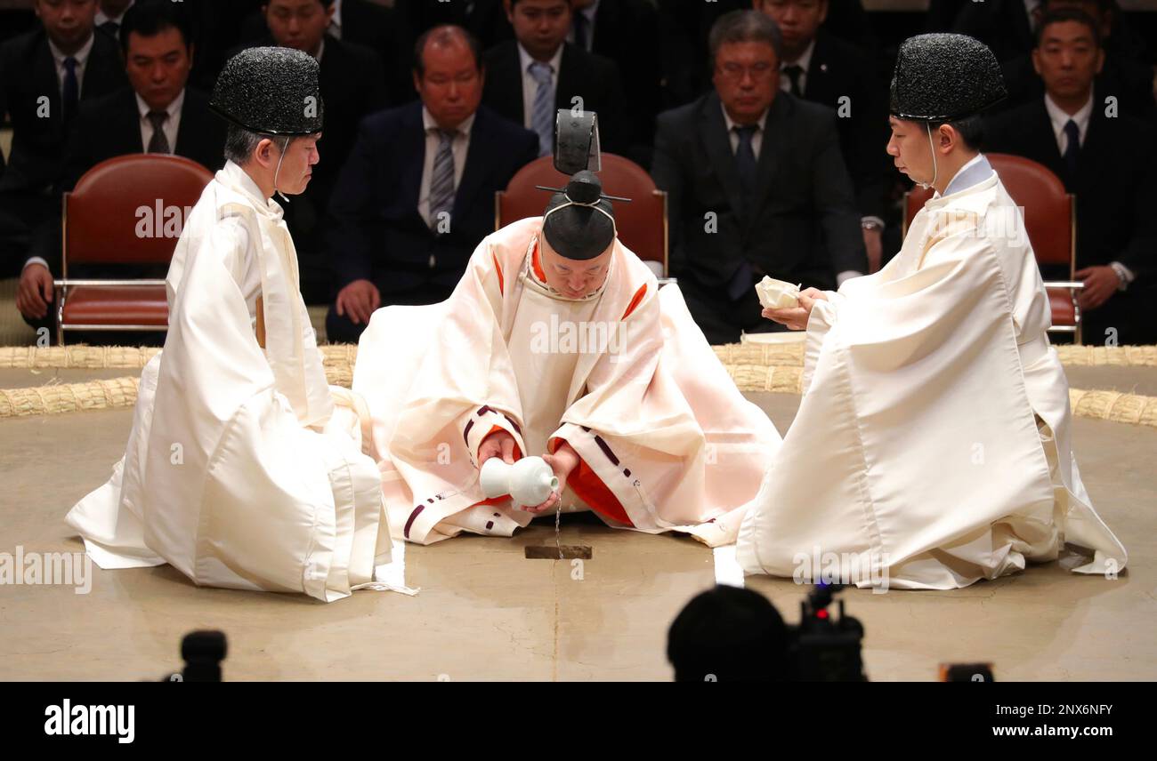 Tategyoji, Sumo Wrestling referees, attend Dohyo Matsuri Festival at ...