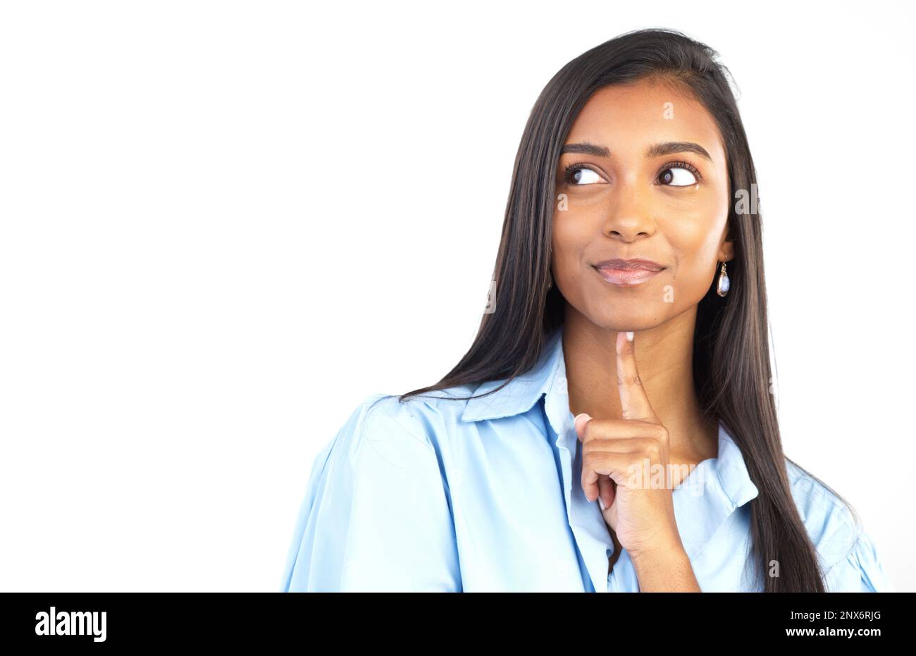 Thinking, Indian woman and model with fashion, style and brainstorming ...