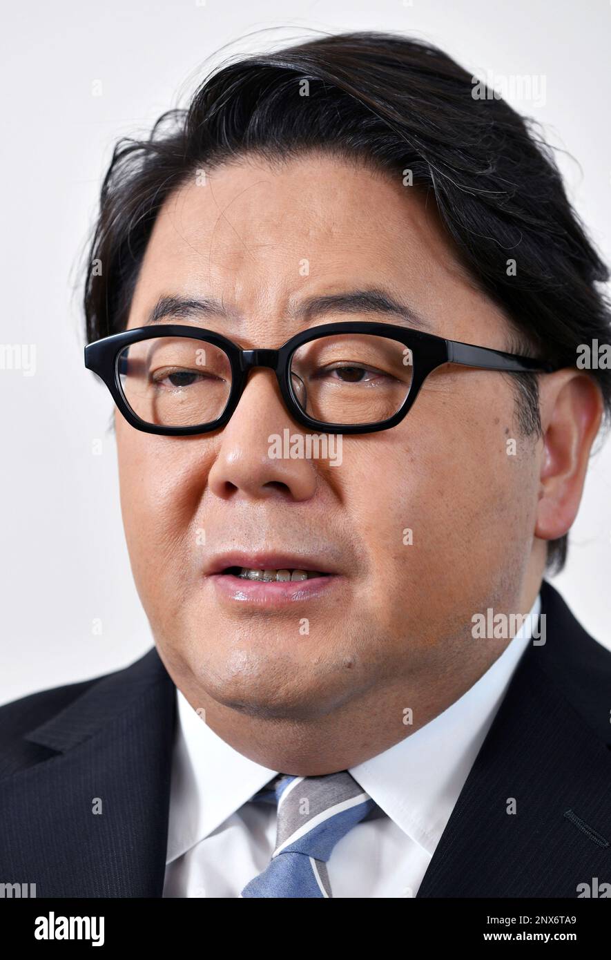 Yasushi Akimoto speaks during an interview conducted by the Yomiuri ...