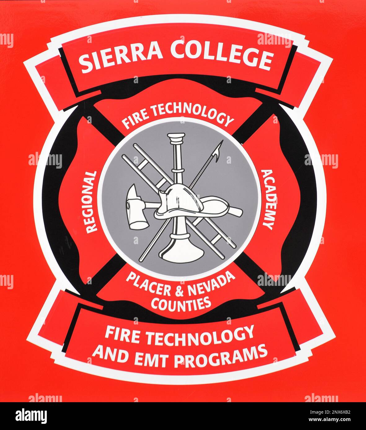 The Sierra College Fire Technology and EMT Program emblem sits on the door of one of the fire ...