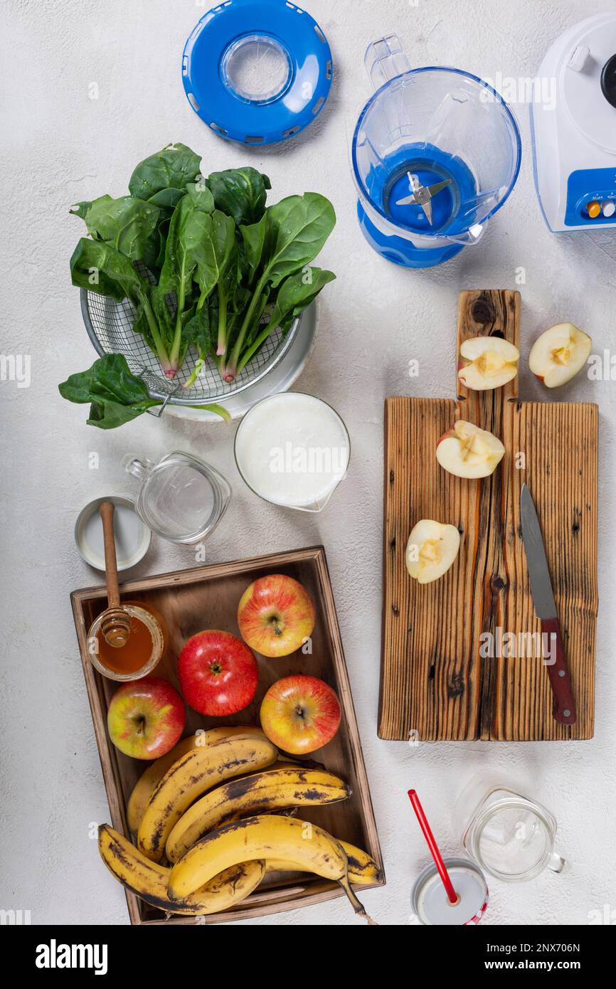 Ingredients for making smoothies fresh fruits and yogurt, healthy food ...