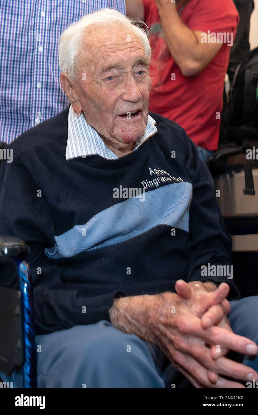 104-year-old Australian scientist David Goodall leaves after a press ...