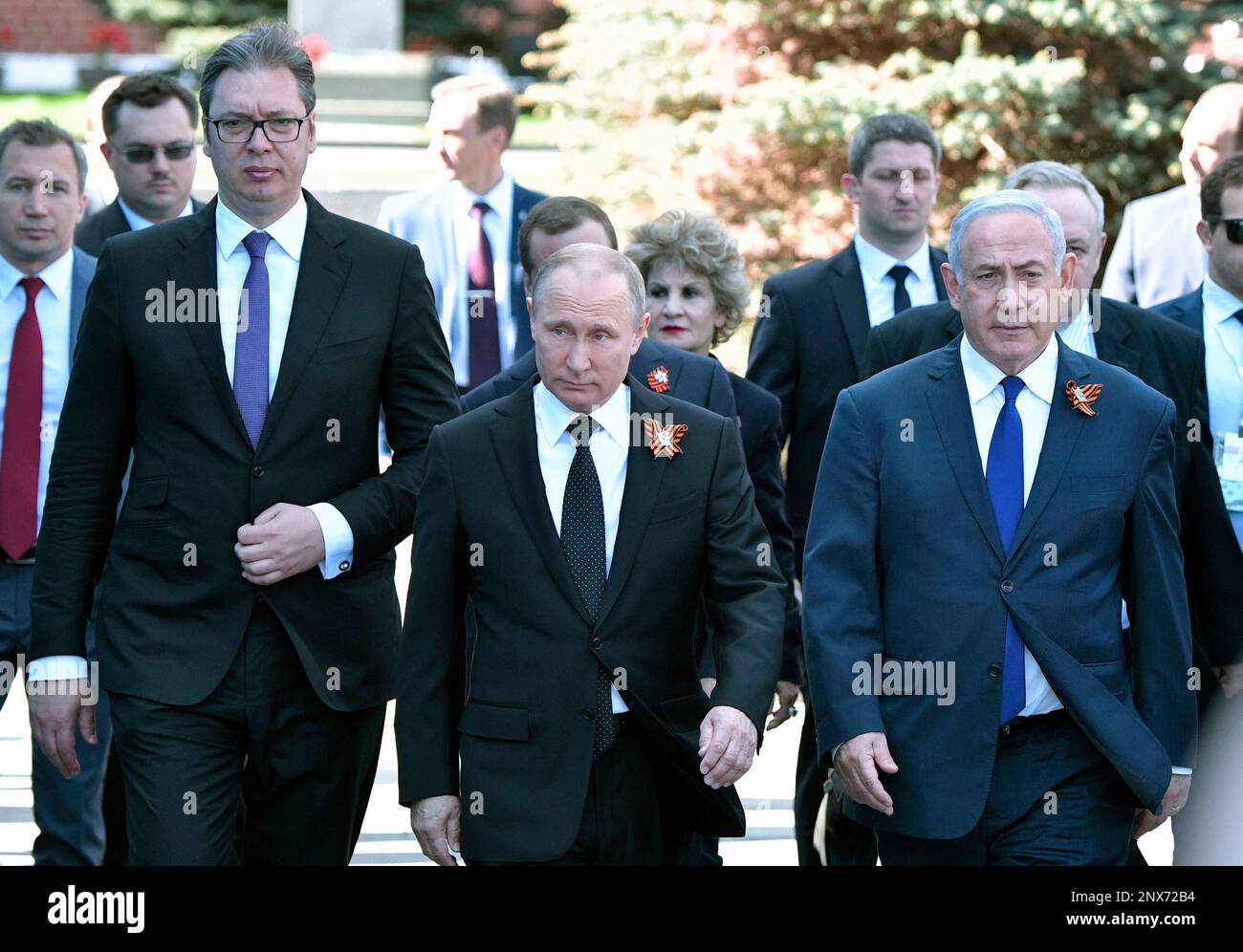 Russian President Vladimir Putin, centre, Serbian President Aleksandar ...