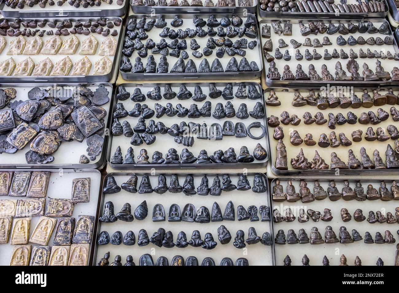 Detail of amulets at the amulet market, Bangkok, Thailand, Asia Stock ...