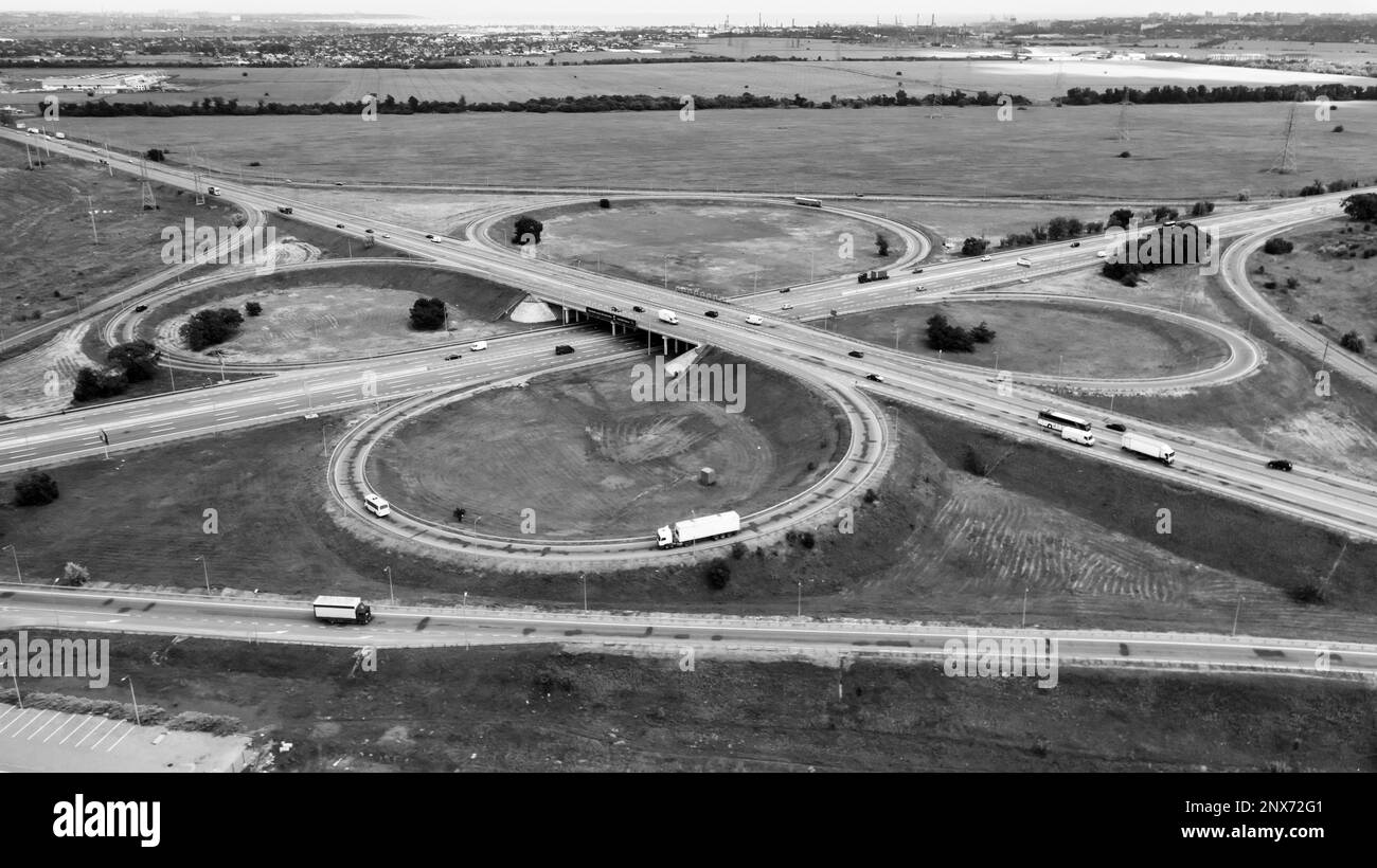 Take a bird's eye view of the flyover and traffic intersections of a ...