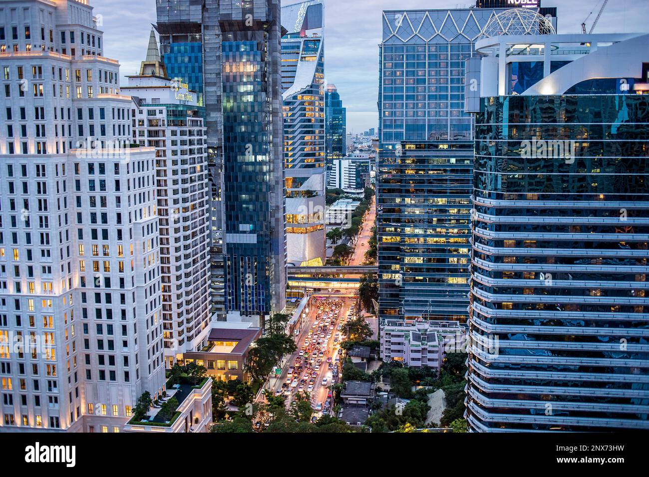 Skyline and Wireless Road at night, downtown, Bangkok, Thailand Stock ...
