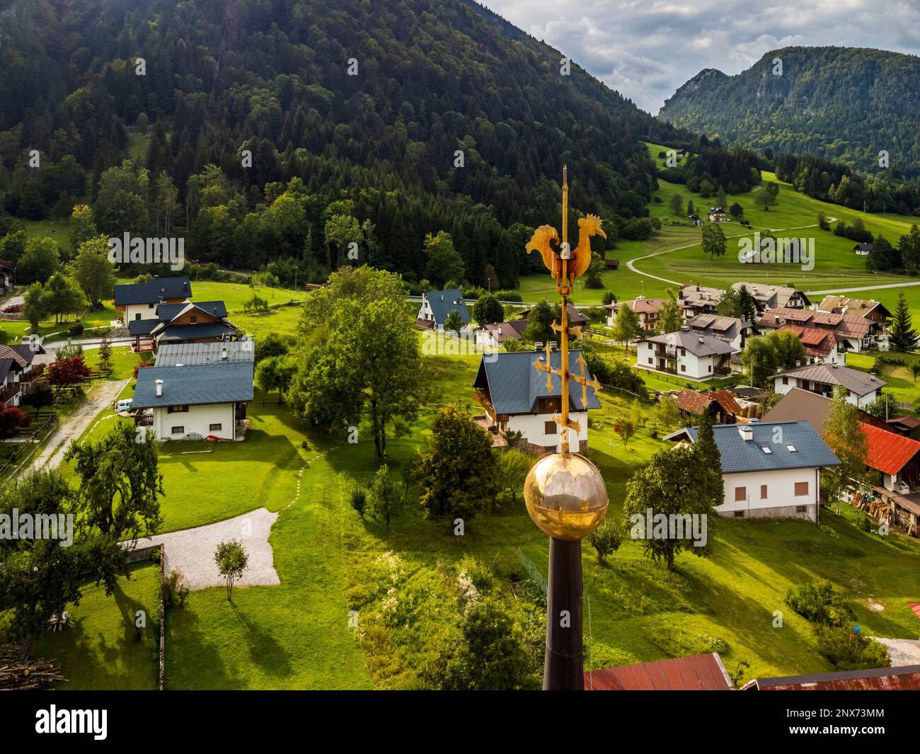 The mountain town of Valbruna and the Julian Alps. Dream nature. Friuli ...