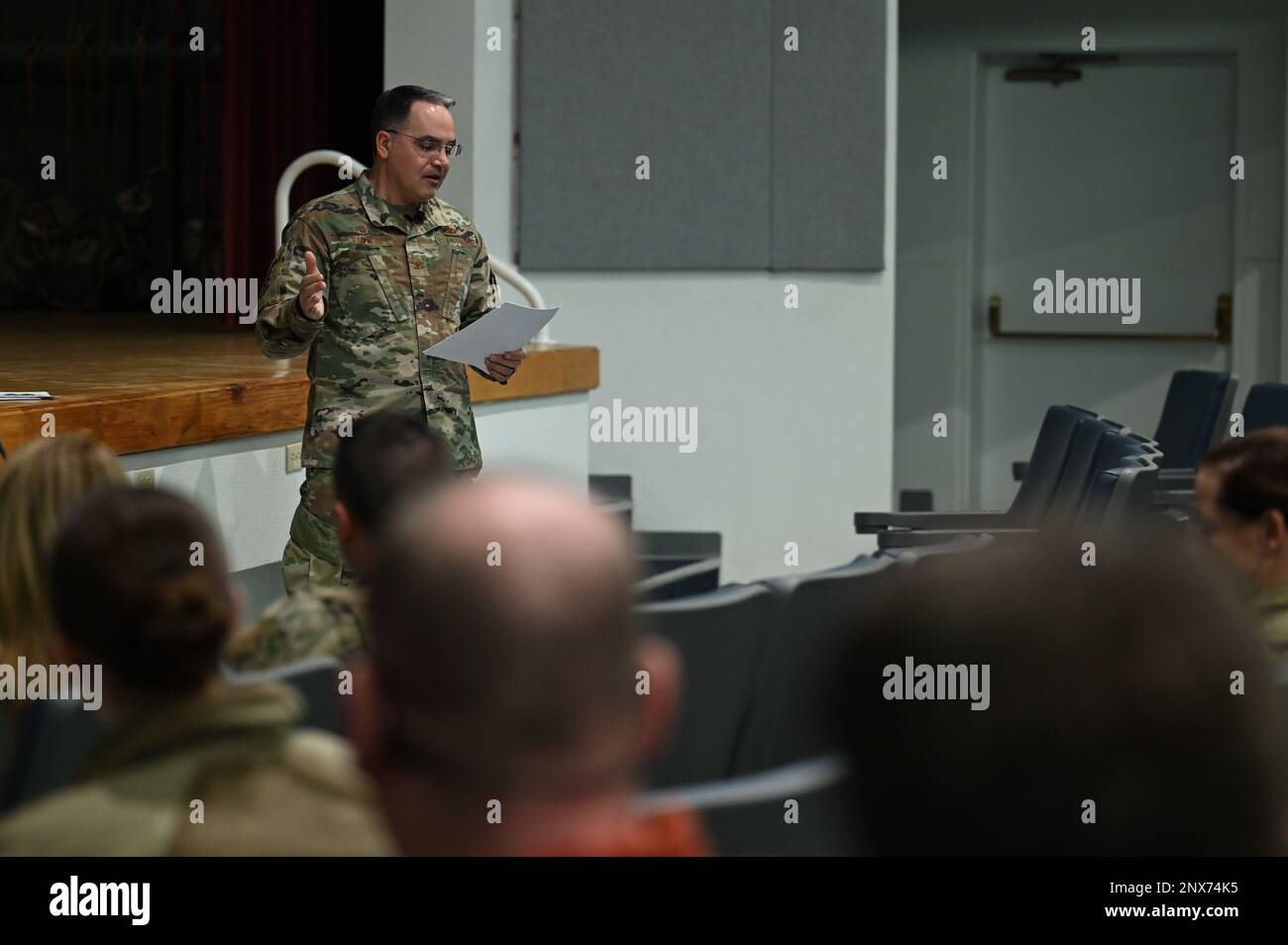 Col. Jason Vattioni, 377th Air Base Wing commander, speaks during an ...