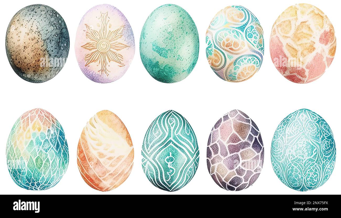 Happy Easter. Watercolor set of hand drawn colored Easter eggs Stock ...