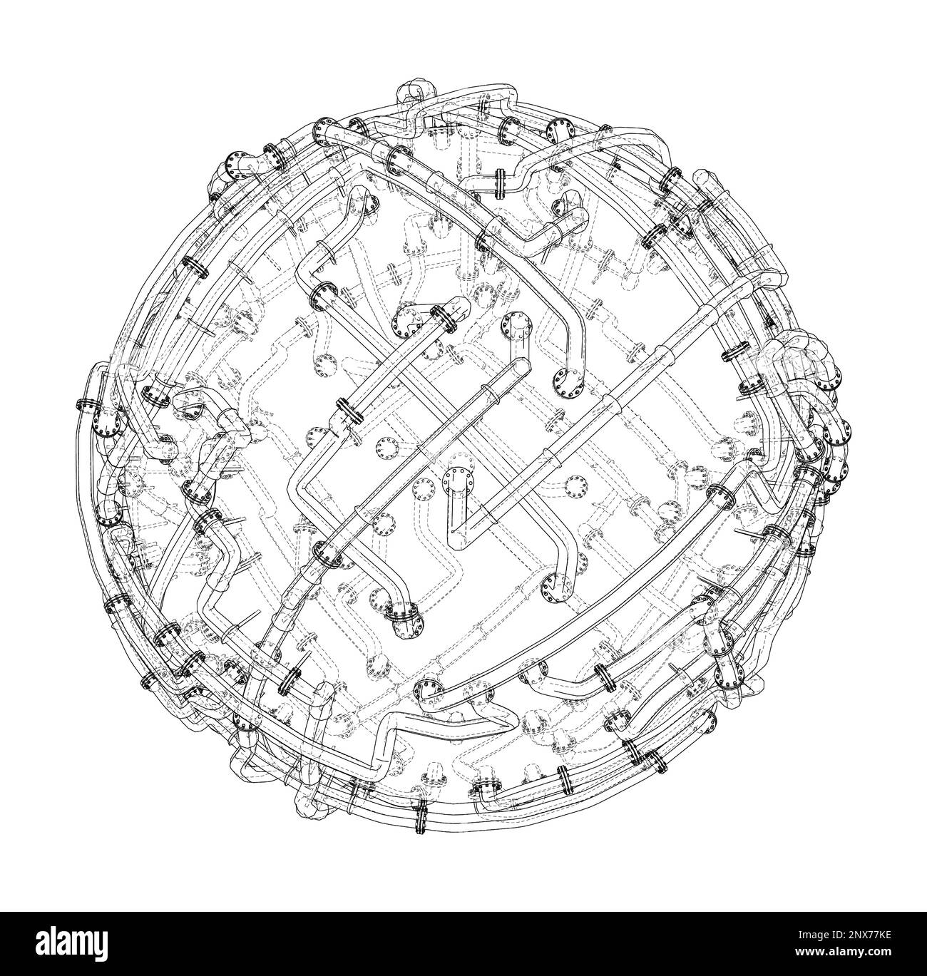 Pipes with flanges around a large sphere Stock Photo - Alamy