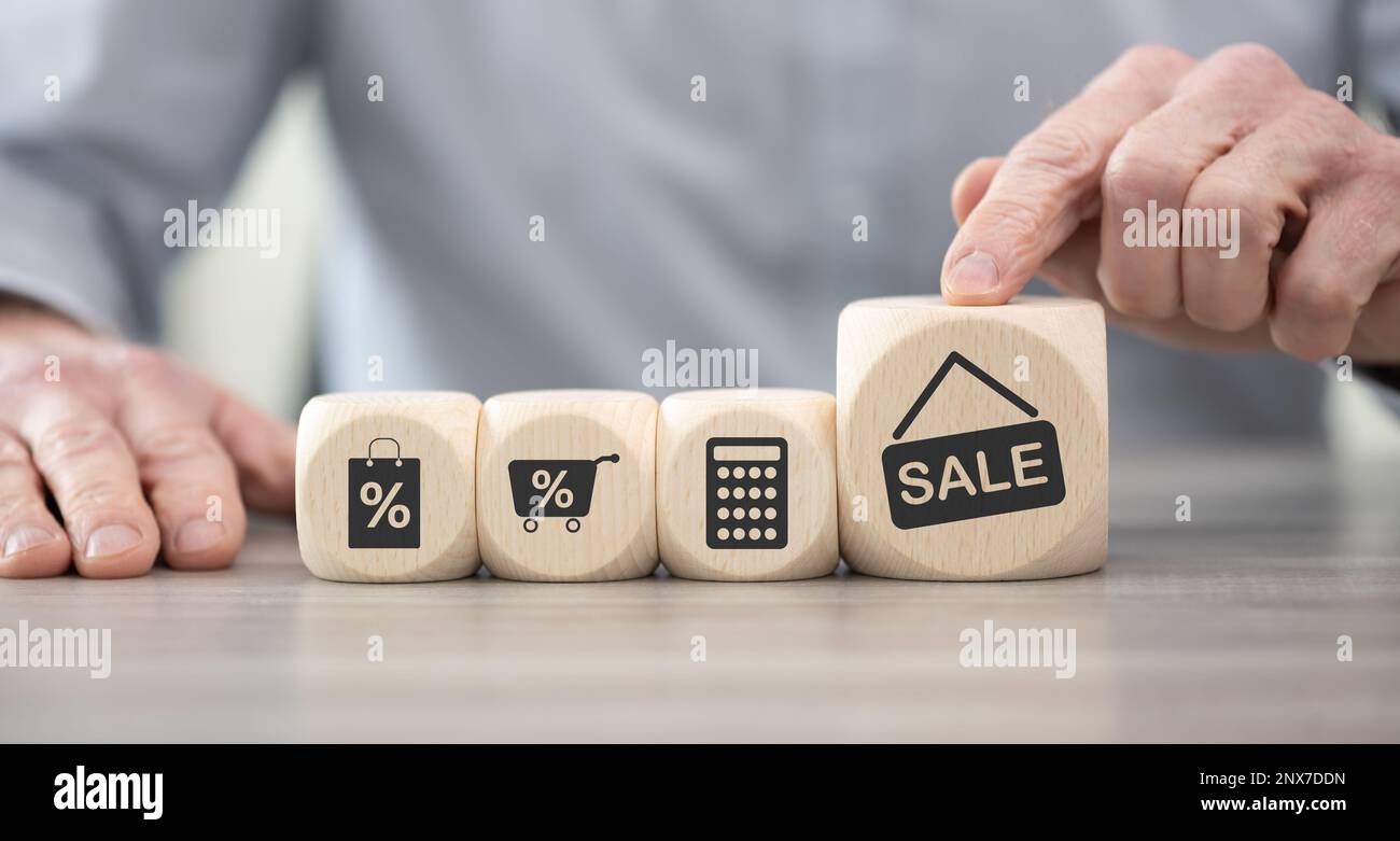Wooden blocks with symbol of sales and discounts concept Stock Photo ...