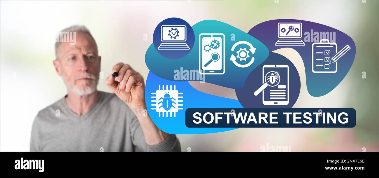 Software testing concept drawn by a man Stock Photo - Alamy