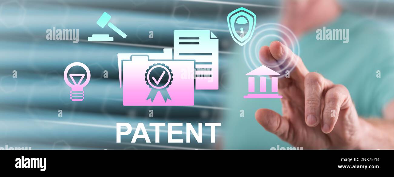 Man touching a patent concept on a touch screen with his finger Stock ...