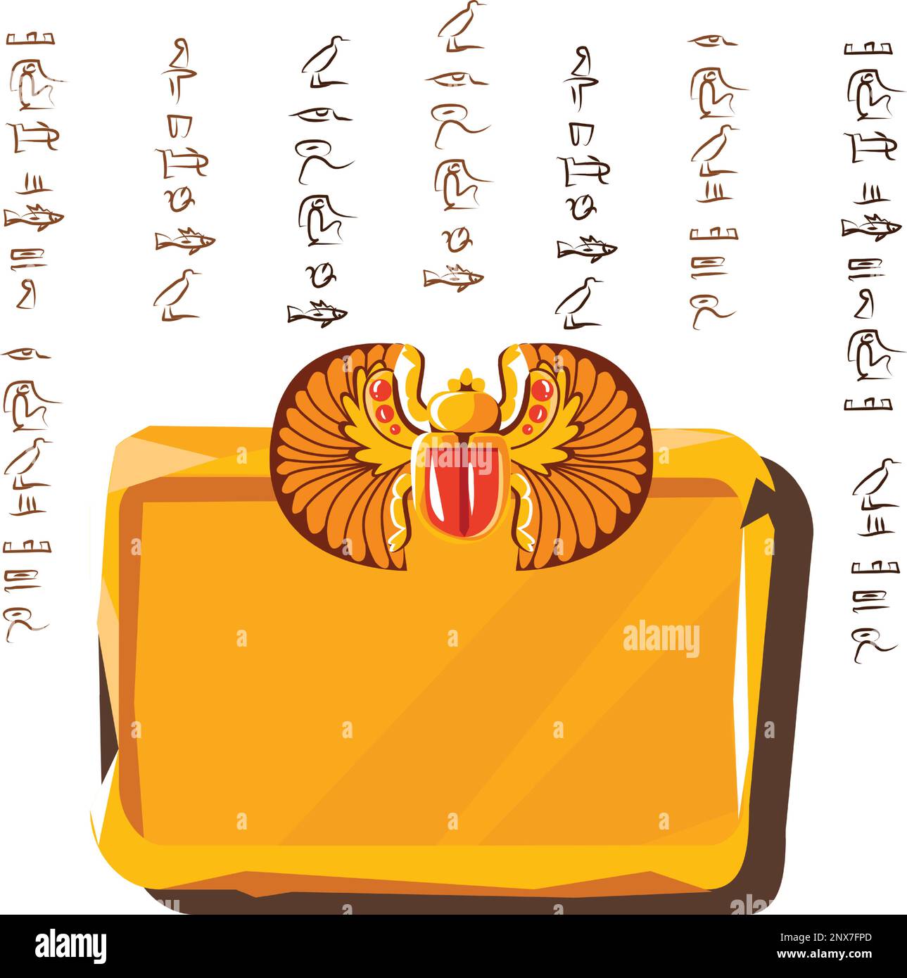 Stone board or clay tablet with scarab beetle and Egyptian hieroglyphs ...