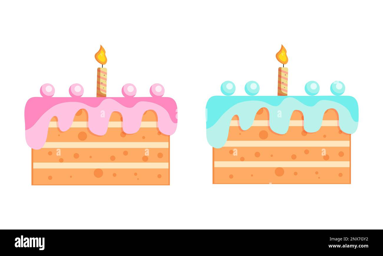 Blue and Pink Birthday Cake with candles. Birthday Party Elements ...