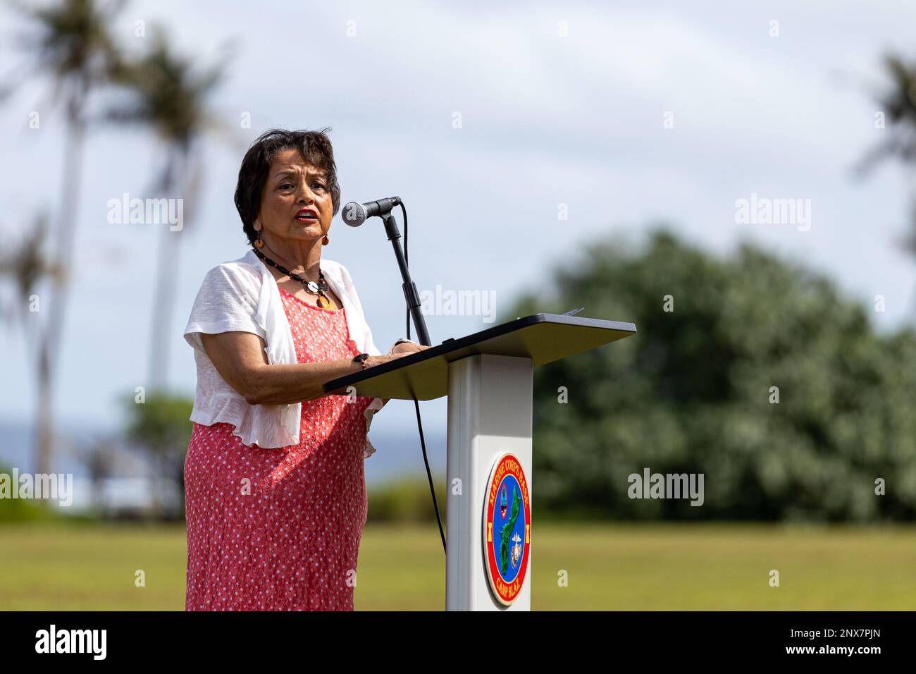 The Honorable Gov. Lou Leon Guerrero, the governor of Guam, gives her ...