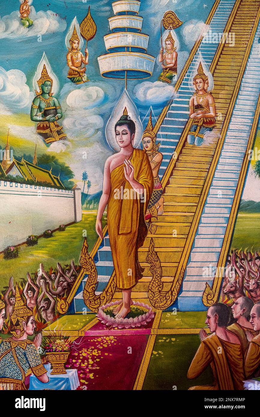Mural paintings, in Wat Chiang Man Temple, Chiang Mai, Thailand, Asia ...