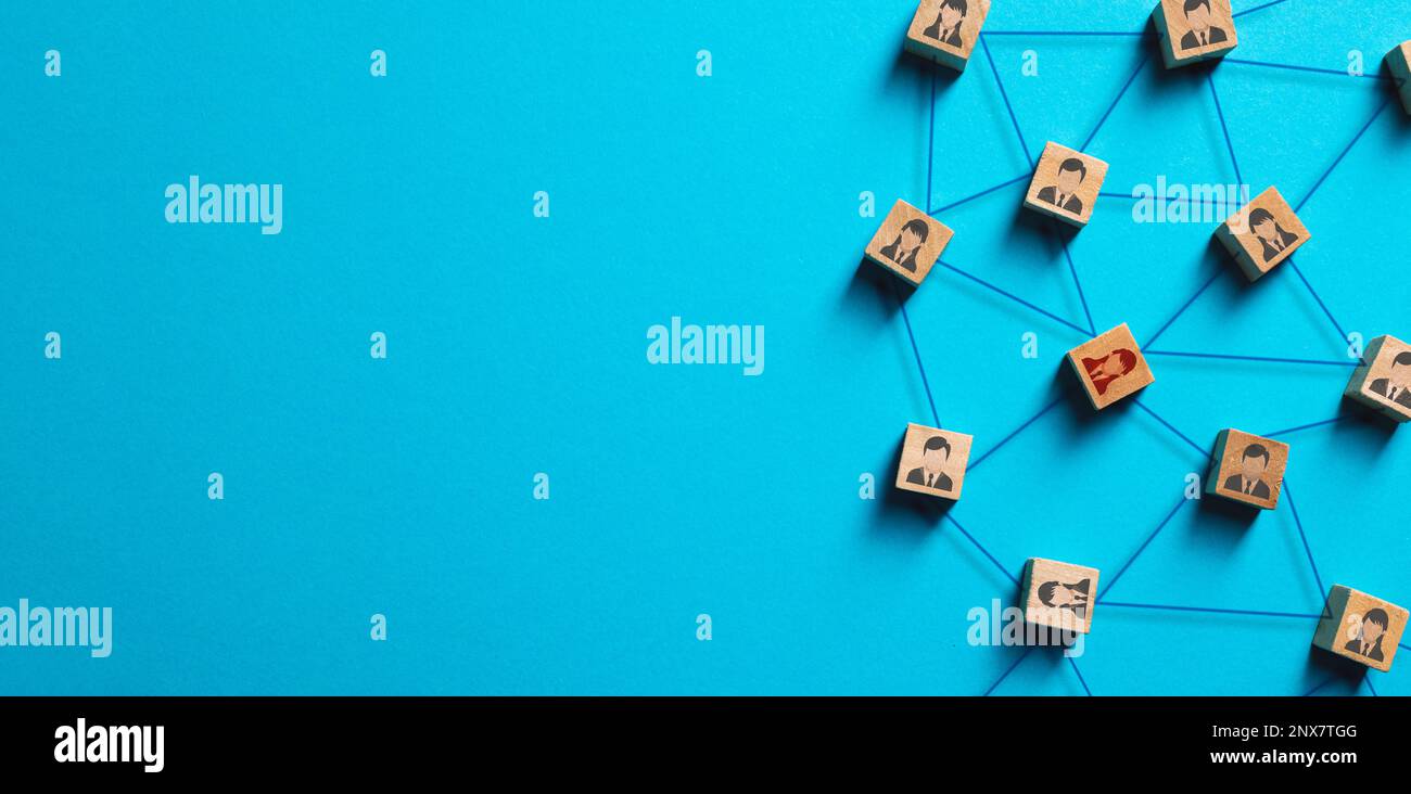 Organization structure, social network and teamwork concept on blue ...