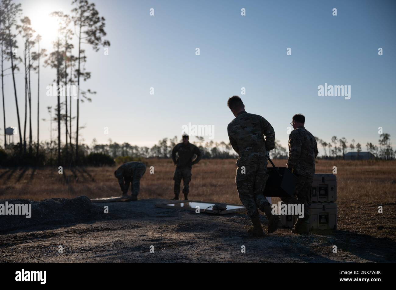 U.S. Airmen prepare to assemble an Expeditionary Airfield Lighting ...