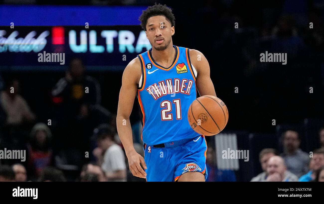 Oklahoma City Thunder guard Aaron Wiggins (21) during an NBA basketball game against the ...