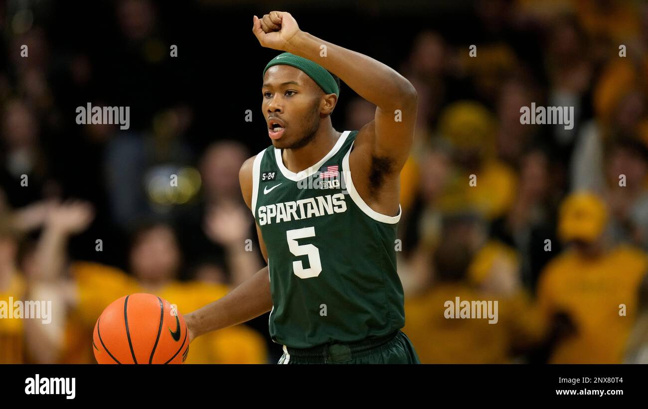 Michigan State guard Tre Holloman drives up court during an NCAA ...