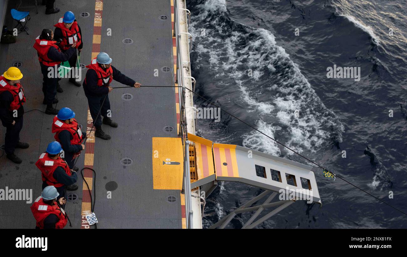ATLANTIC OCEAN (Jan. 31, 2023) Wasp-class amphibious assault ship USS ...