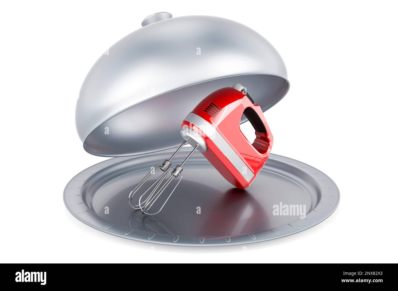 Restaurant cloche with hand kitchen mixer, 3D rendering isolated on ...
