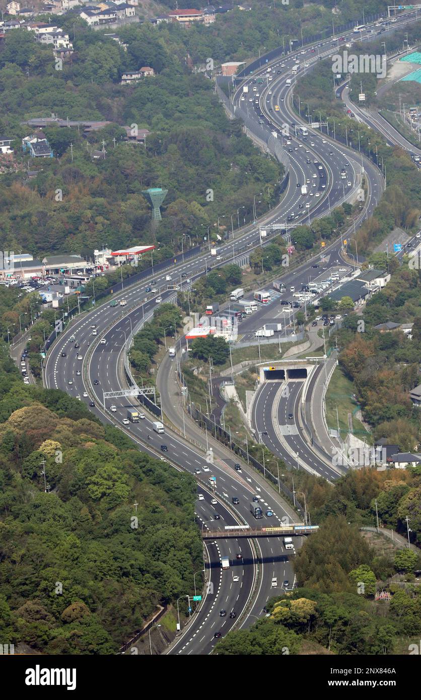 An aerial photo taken in Nishinomiya, Hyogo Prefecture on April 28 ...