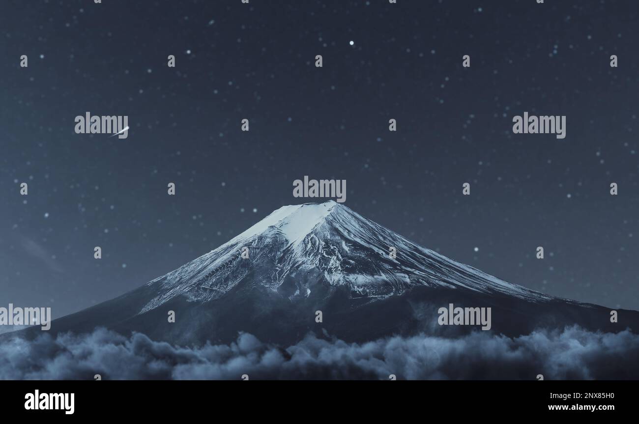 fuji mountain at starry sky night covered by clouds Stock Photo - Alamy