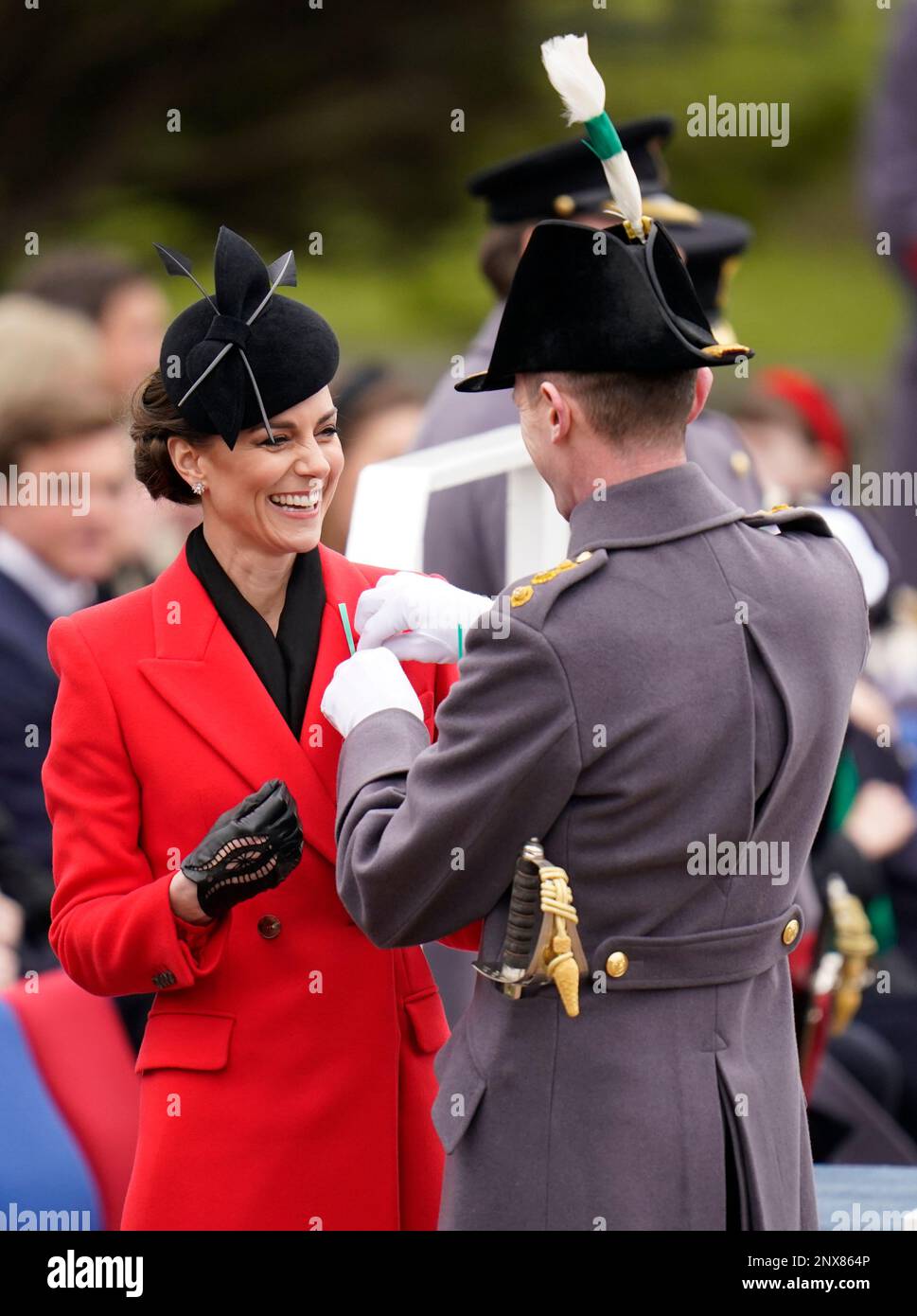 The Princess of Wales is presented with a leek corsage during a visit ...