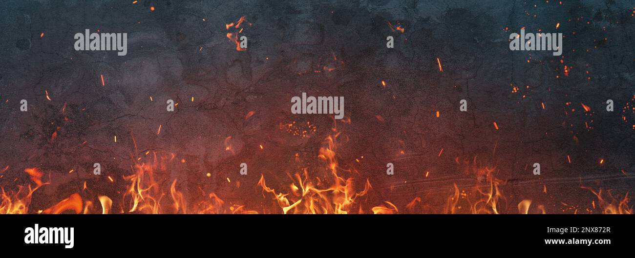 3d rendering of grunge wall with blazing fire Stock Photo - Alamy