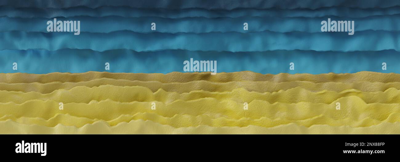3D rendering of abstract wavy lines in yellow and blue colors Stock ...
