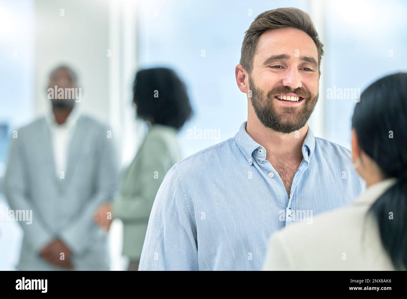 Conference, meeting and business man with colleague in the office with ...