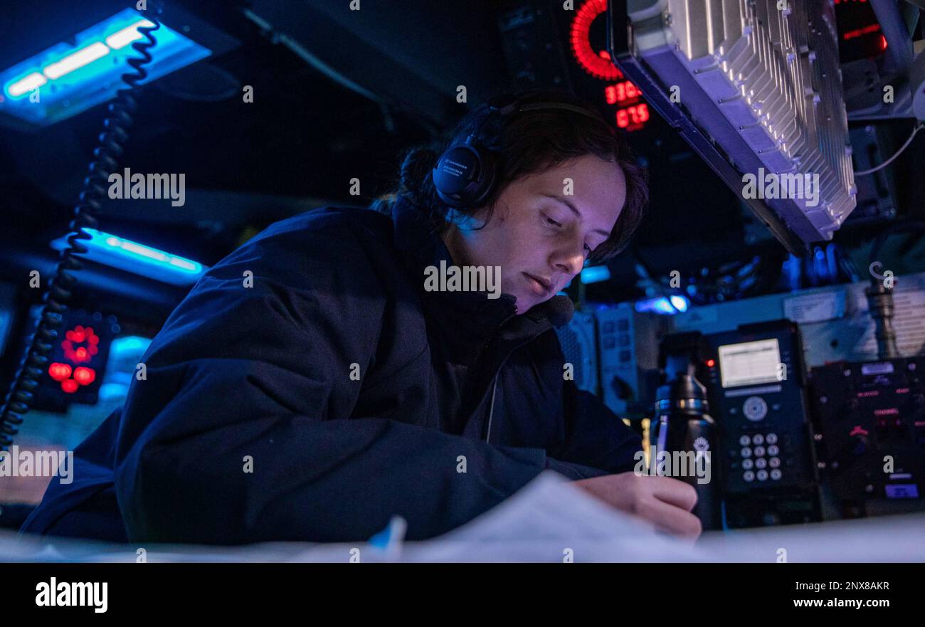 BALTIC SEA (Jan. 24, 2023) Ensign Willow Sutton stands watch in the ...