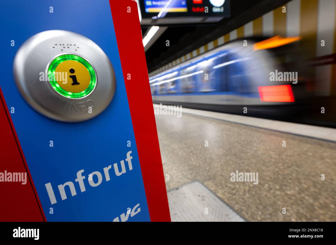 Munich, Germany. 01st Mar, 2023. A subway train sets off at a stop. In ...