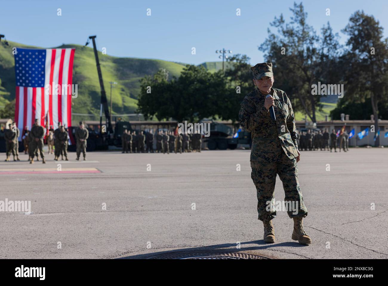 U.S. Marine Sgt. Maj. Diana E. Bacolod, the outgoing sergeant major of ...