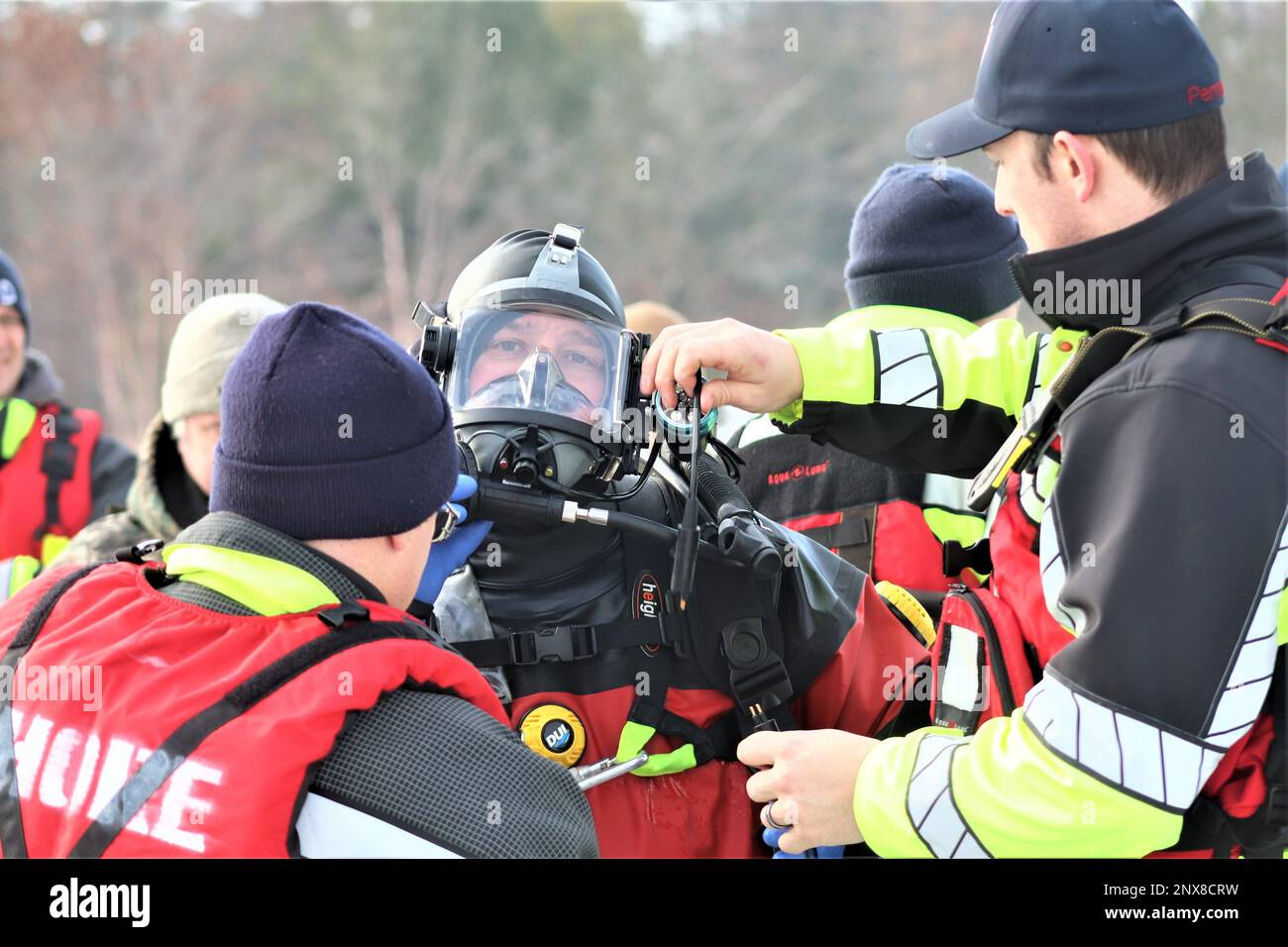 Firefighters emt rescue training in winter and ice hi-res stock ...