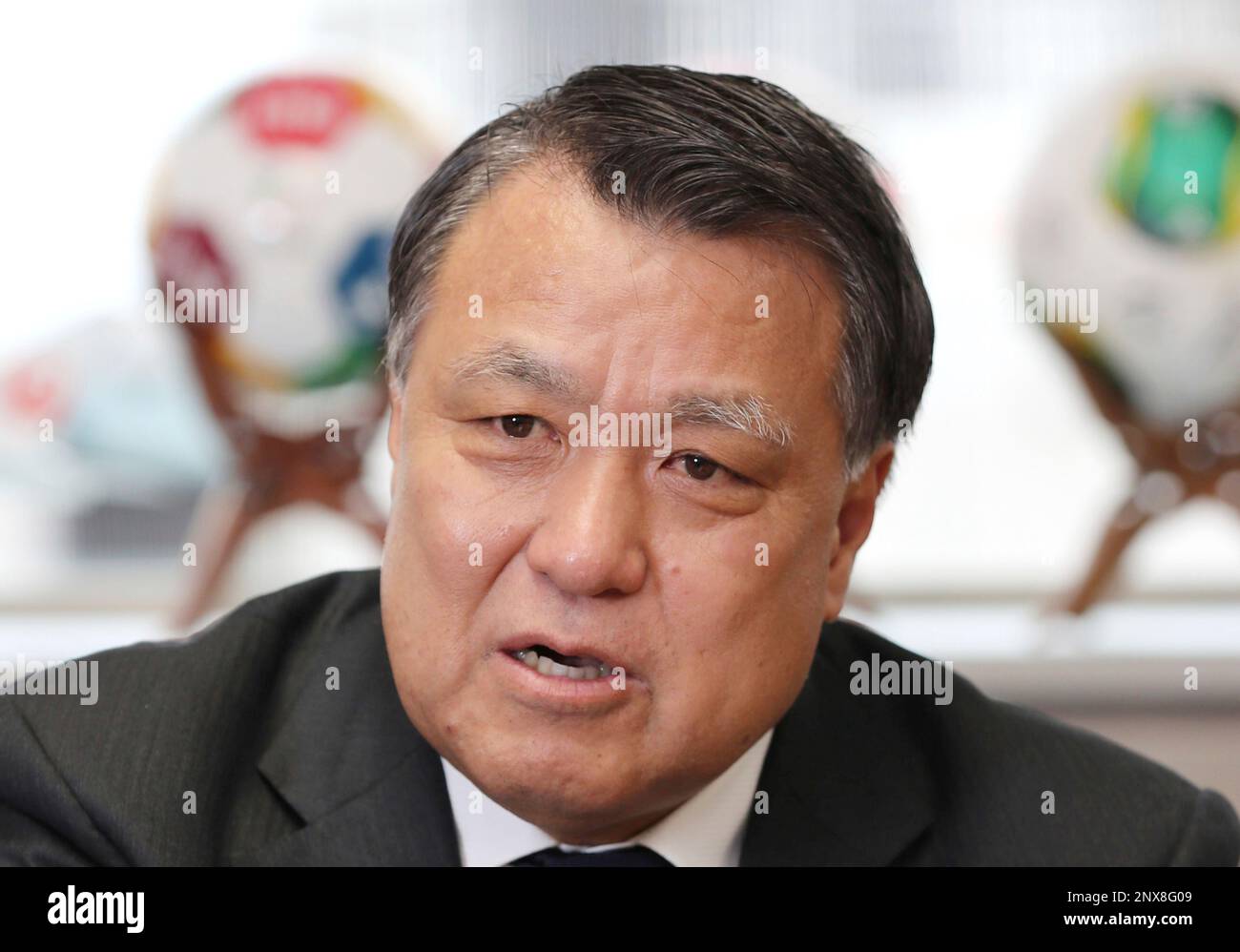 Kozo Tajima, president of the Japan Football Association, speaks during ...