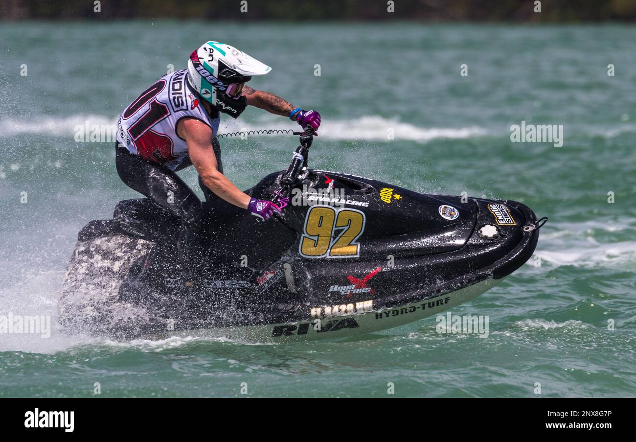 April 22, 2018: Christopher Landis (201) riding on Jet Ski #92 competes ...