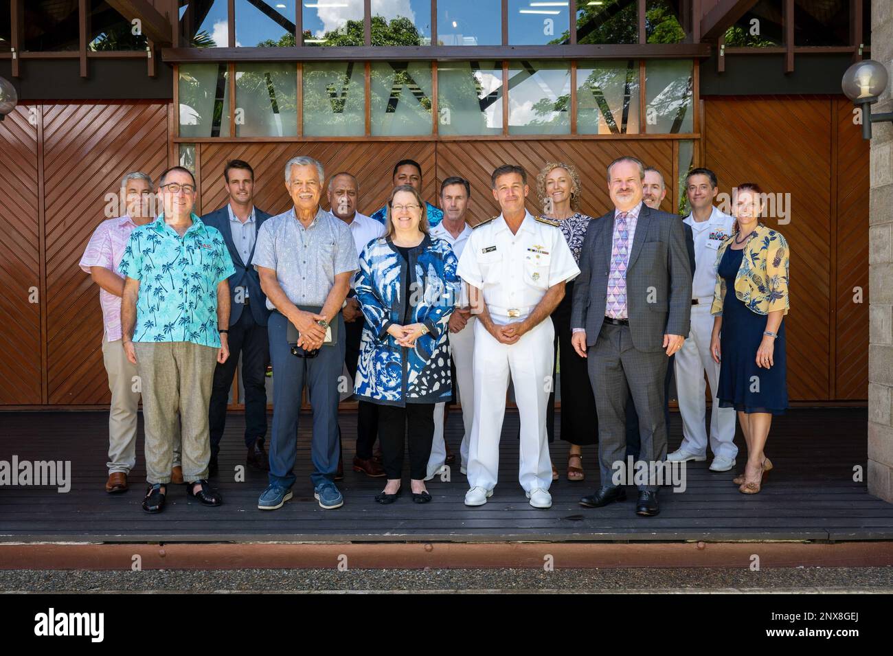 SUVA, Fiji (Feb. 1, 2023) Adm. John C. Aquilino, Commander of U.S. Indo-Pacific Command, center ...