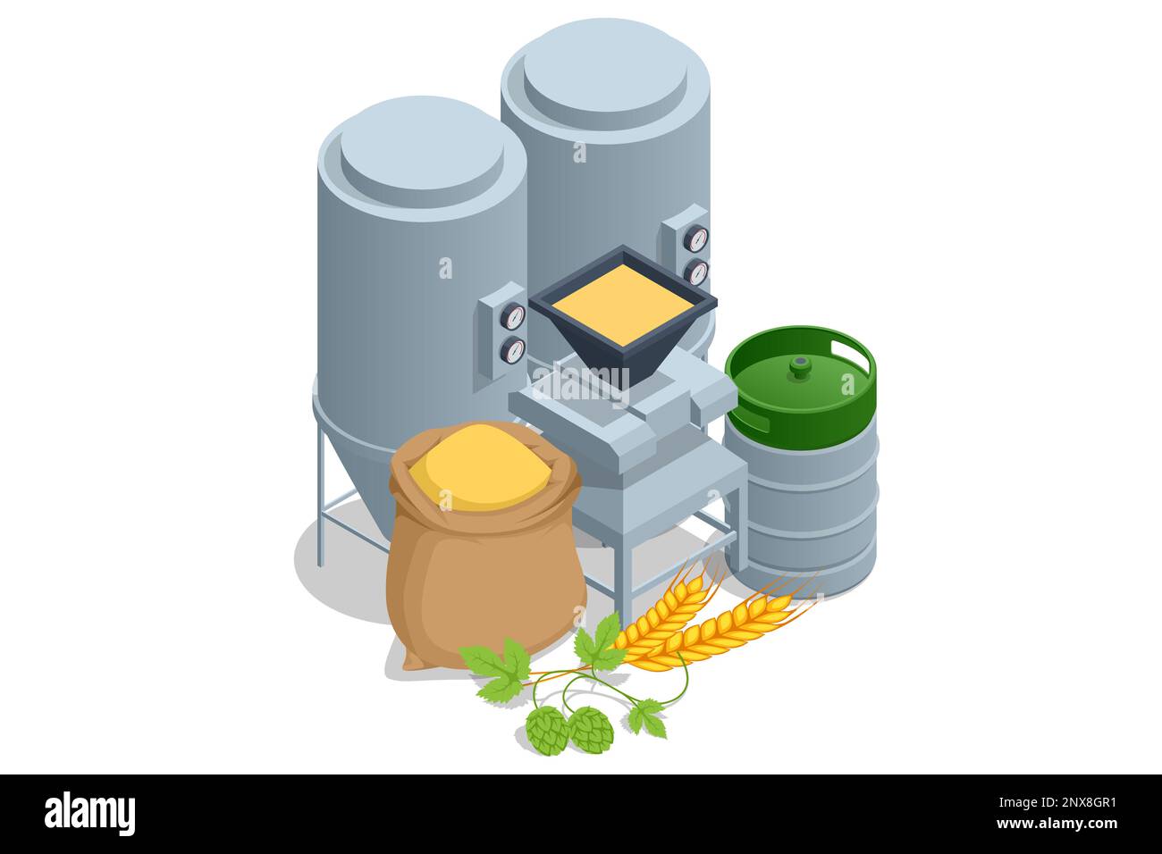 Isometric Brewery beer production, process of beer production in ...
