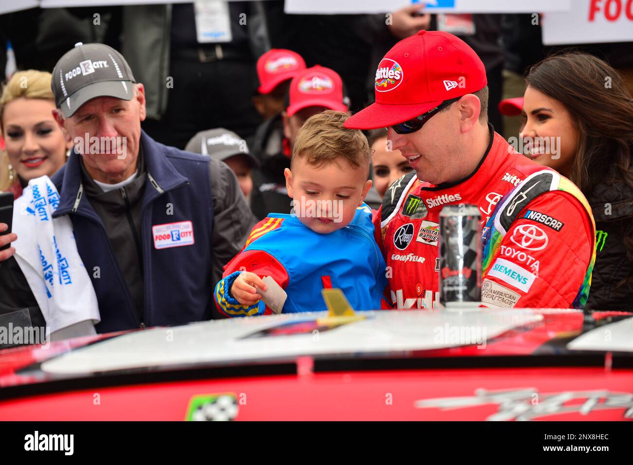 Kyle Busch (18) and son Brexton celebrate after winning the Monster ...