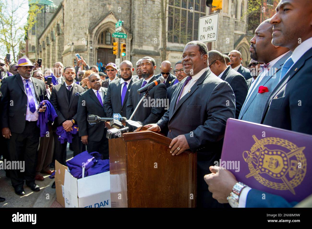 Tony Knox, Grand Basileus of Omega Psi Phi Fraternity, speaks at a ...