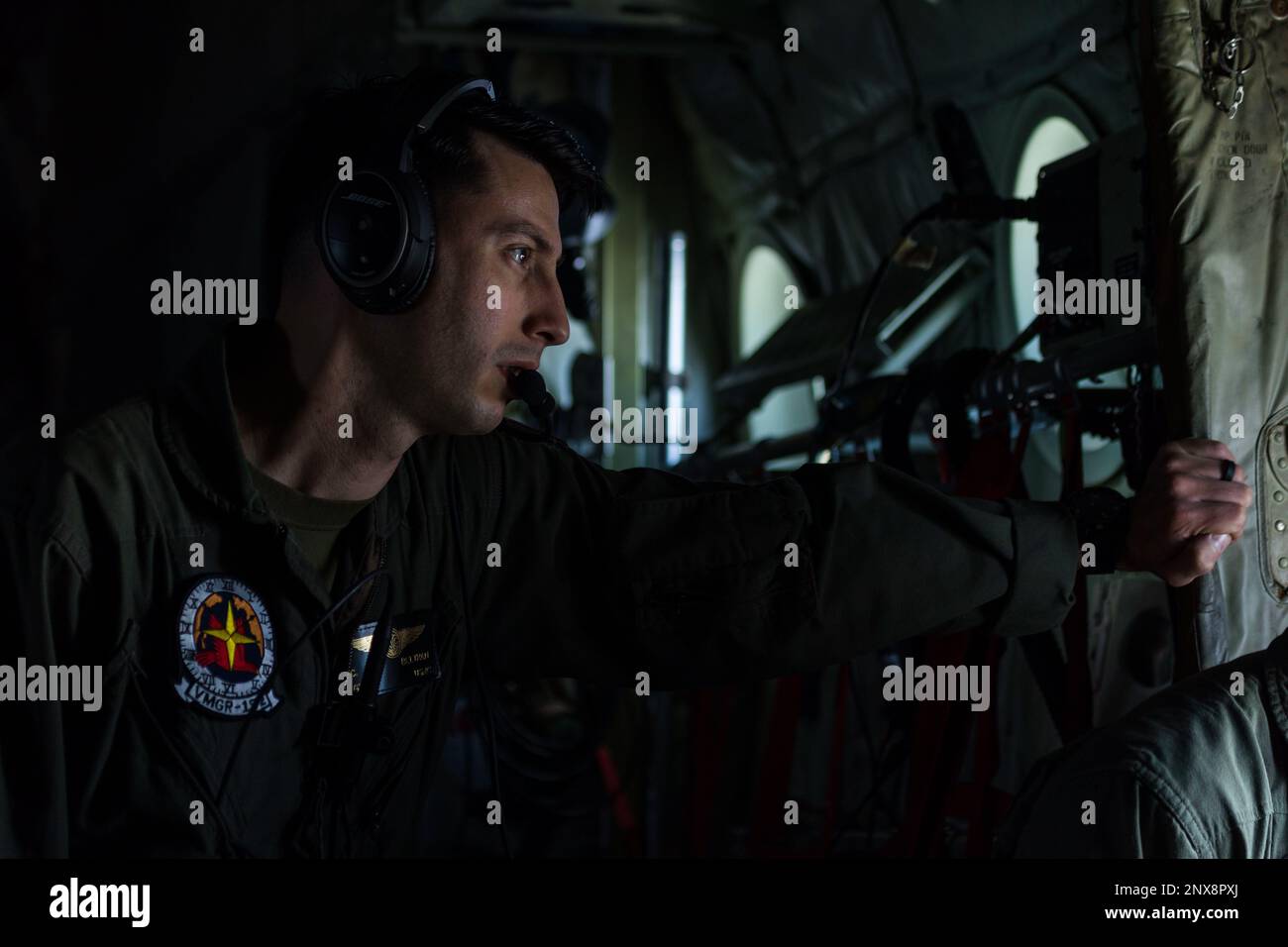 U.S. Marine Corps Gunnery Sgt. Christopher Beltran, a flight engineer ...