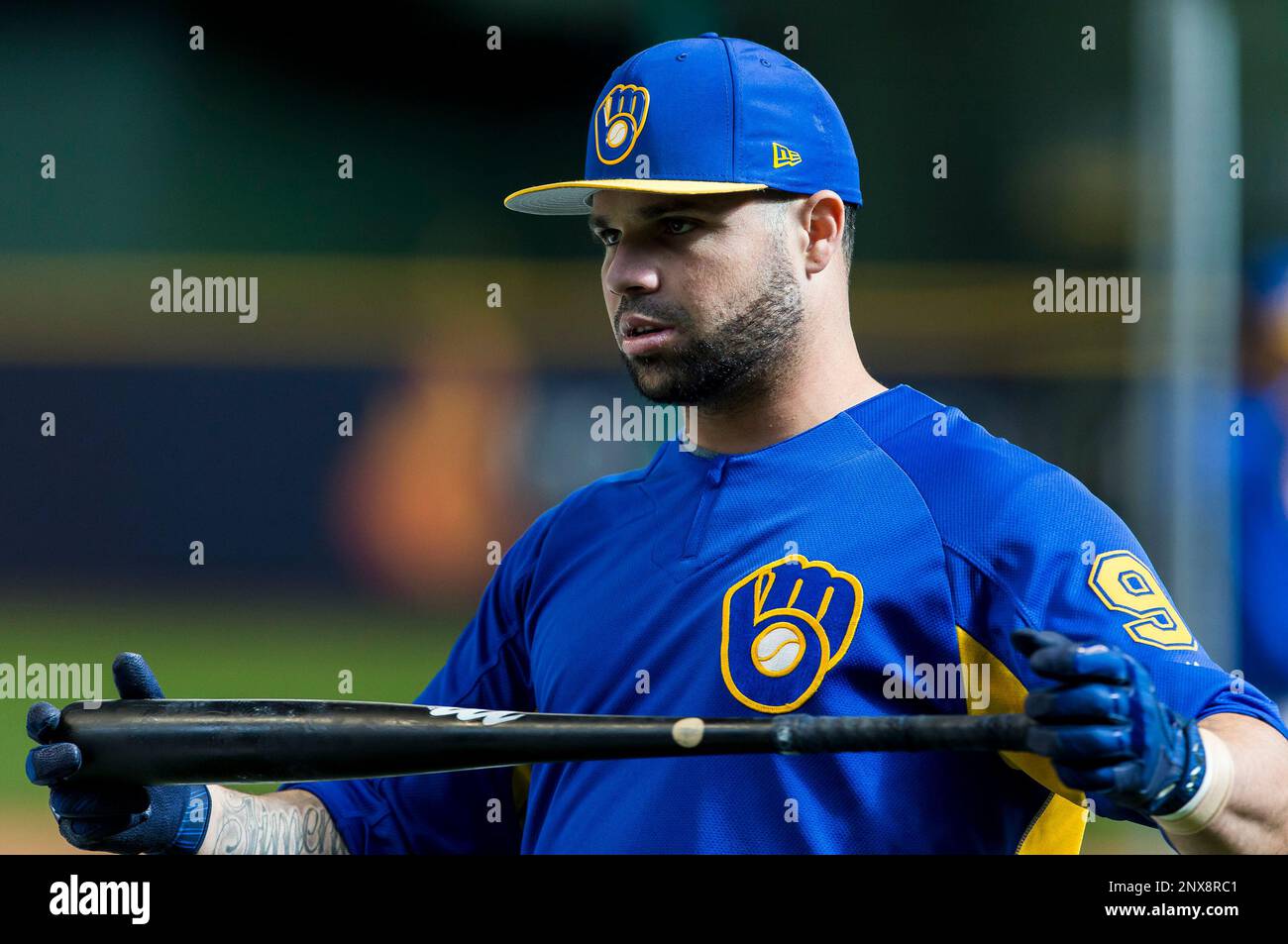 April 21, 2018: Milwaukee Brewers catcher Manny Pina #9 prior to the ...