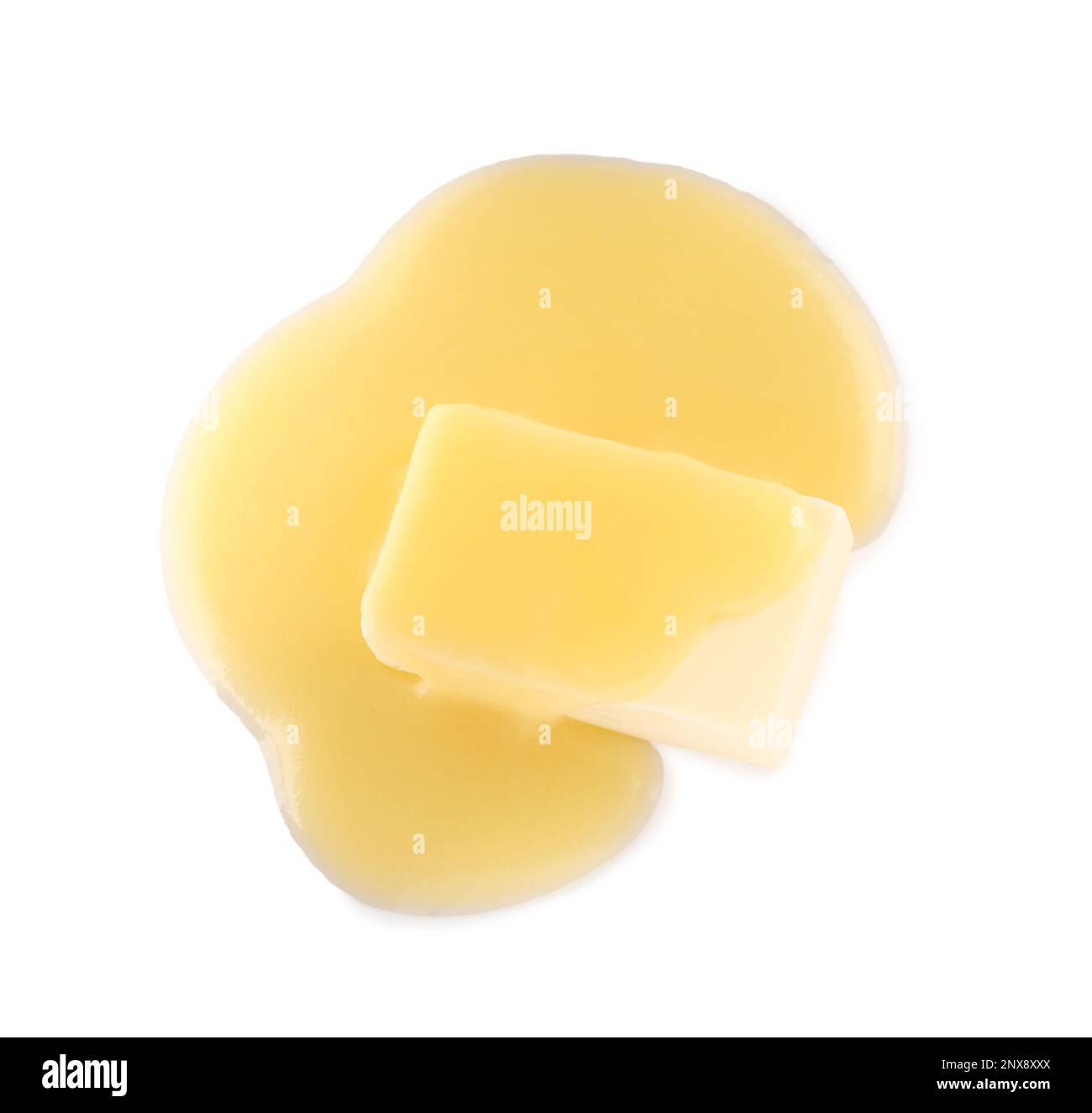 Tasty fresh melting butter on white background, above view Stock Photo ...